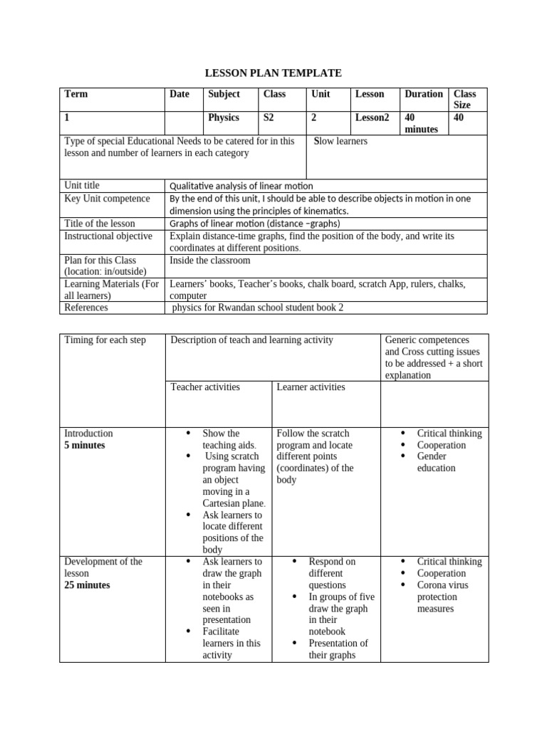 Physics - Senior 2 - LESSON PLAN | PDF | Lesson Plan | Behavior ...