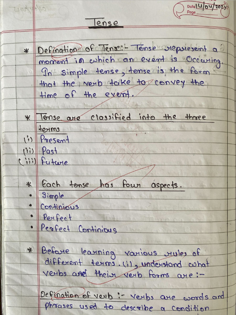 Std-9th - English Grammar - Tense - Notes | PDF