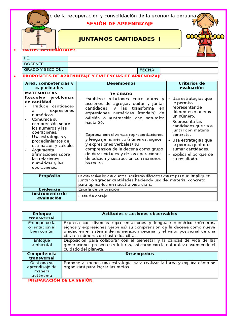 1º U3 s2 Sesion d2 Mat Juntamos Cantidades 1 983101047 | PDF | Evaluación | Aprendizaje