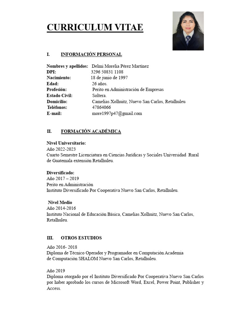 Curriculum Vitae de Delmi Pérez Martínez | PDF