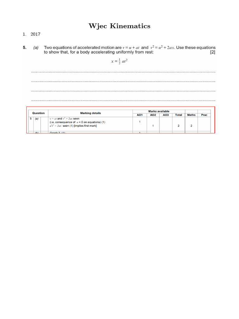 Wjec Phy Kinematic Sol | PDF