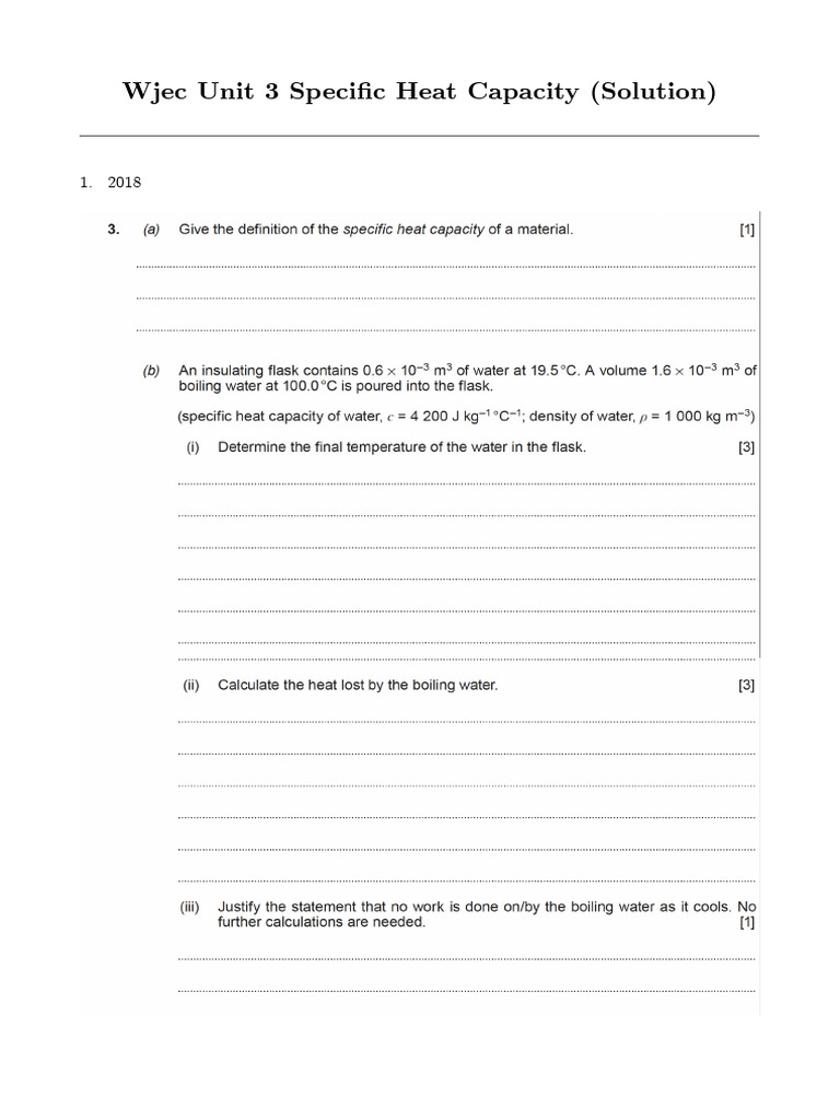 Wjec Phy SpecficHeatCapacity Sol | PDF