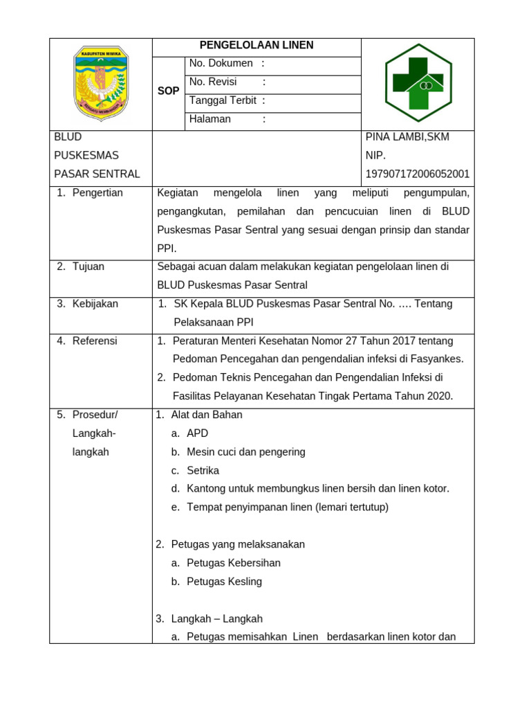SOP Pengelolaan Linen | PDF