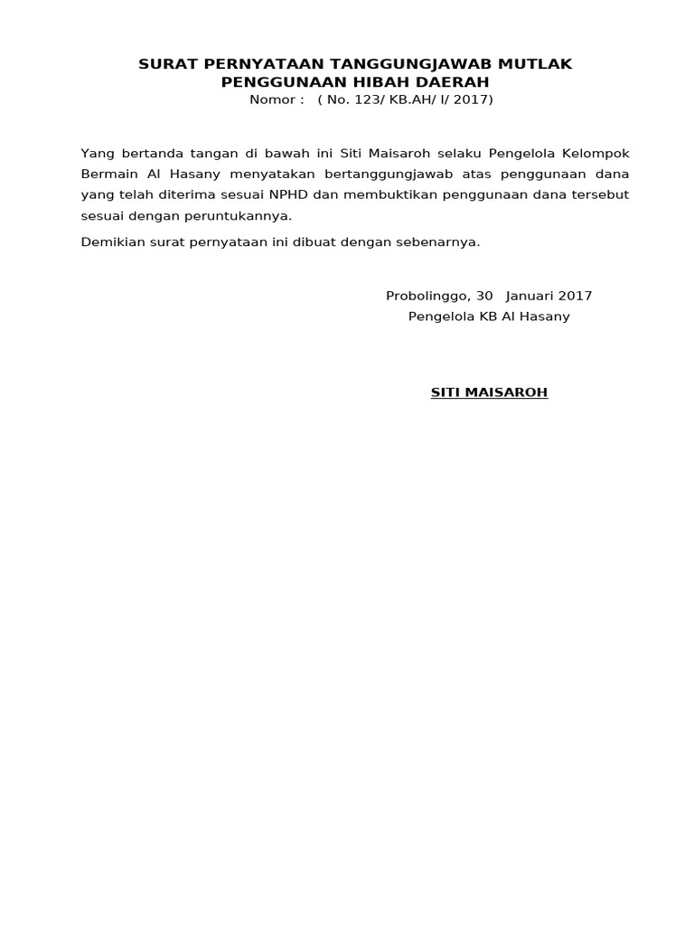 Surat Pernyataan Tanggungjawab Mutlak | PDF