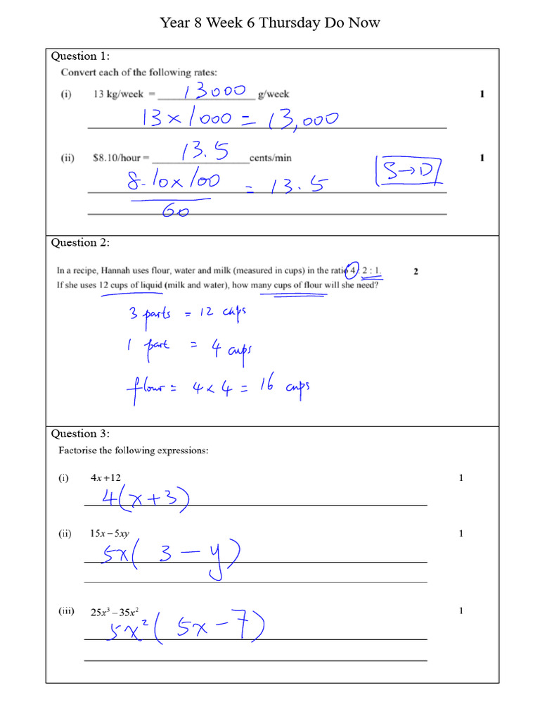 Year 8 Week 6 Thursday Do NOW (8.11) | PDF
