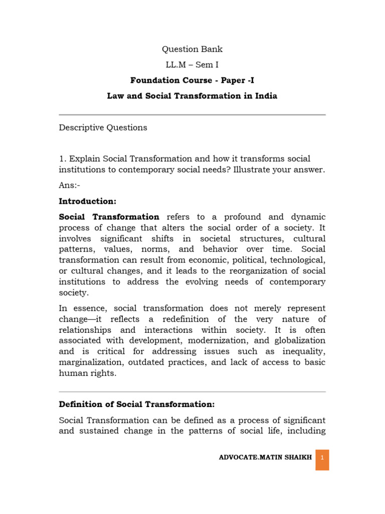 PAPER-1 - Law and Social Transformation in India | PDF | Socialism ...