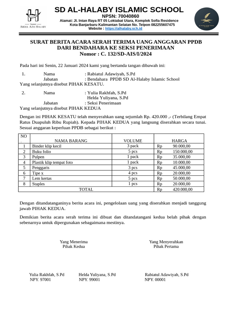 Berita Acara Anggaran Ppdb Ke-2 (2023-2024) | PDF