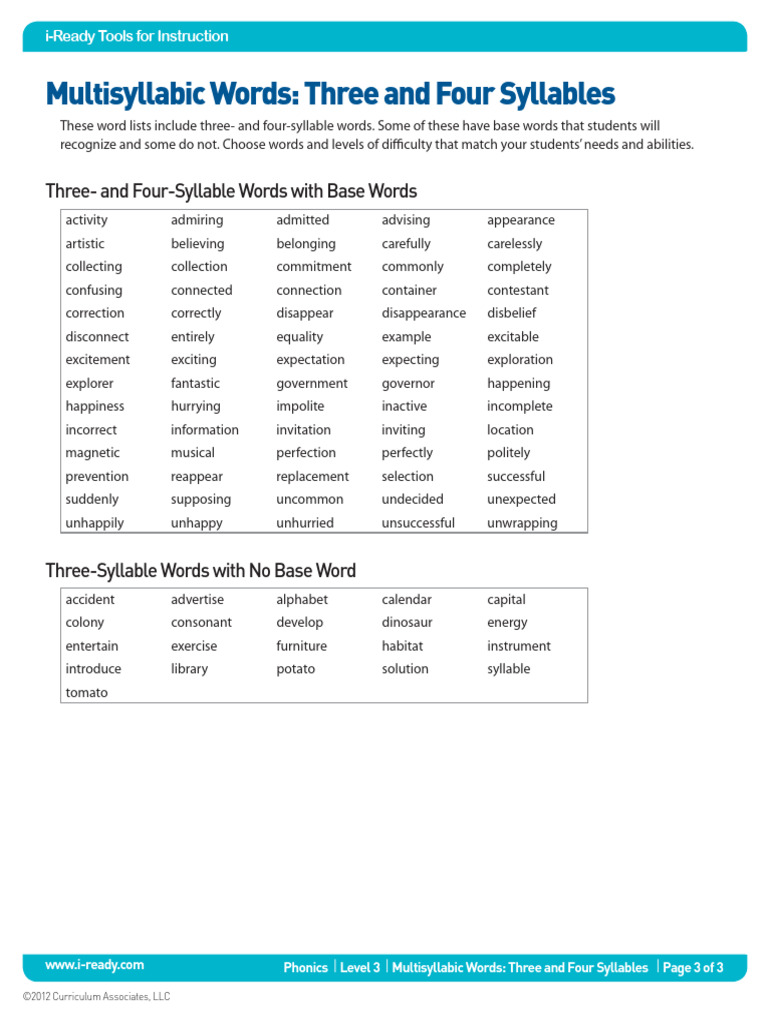 Multisyllabic Words II 4 | PDF