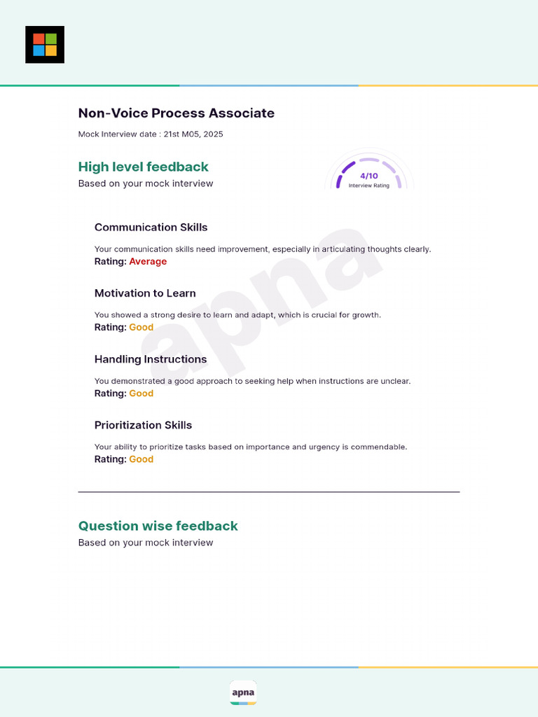 Apna Microsoft Non Voice Process Associate Interview Report ...