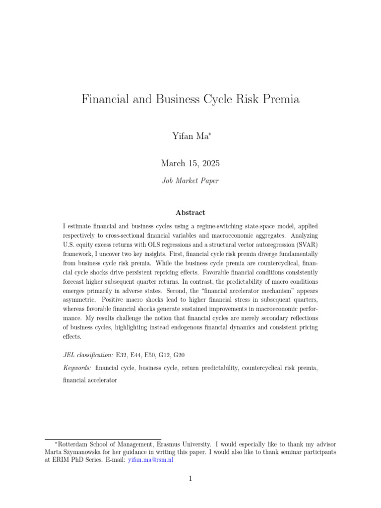 Financial vs. Business Cycle Risk Premia | PDF | Macroeconomics ...