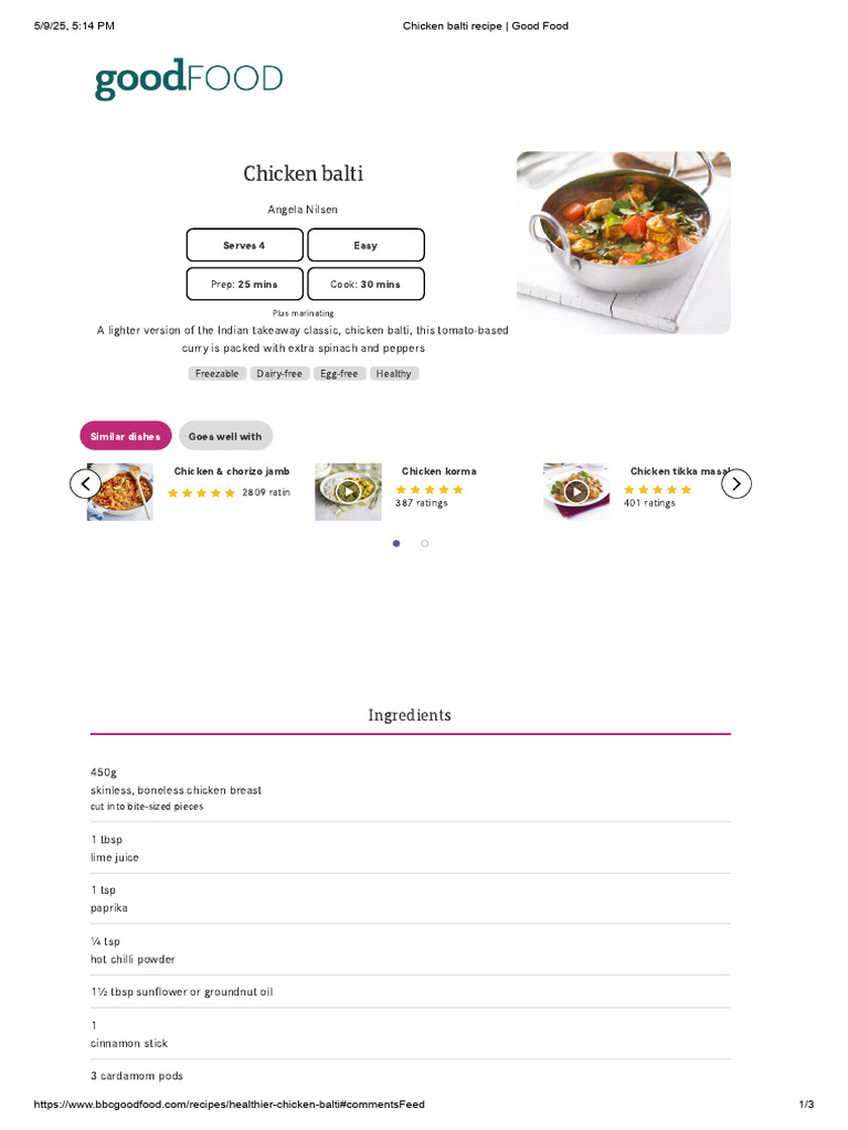 Chicken Balti Recipe - Good Food | PDF | Indian Cuisine | Foods