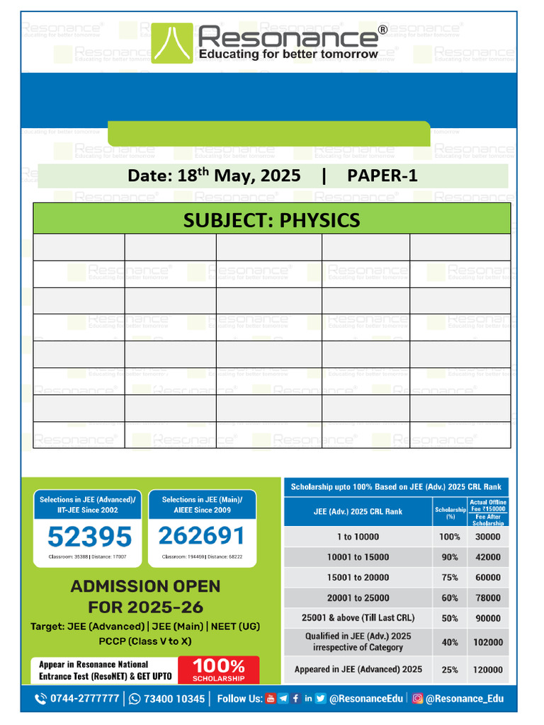 Paper-1 Answer Key - Physics-V1 | PDF