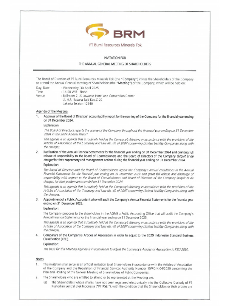 BRM Panggilan RUPST 30 Apr 20251 English | PDF