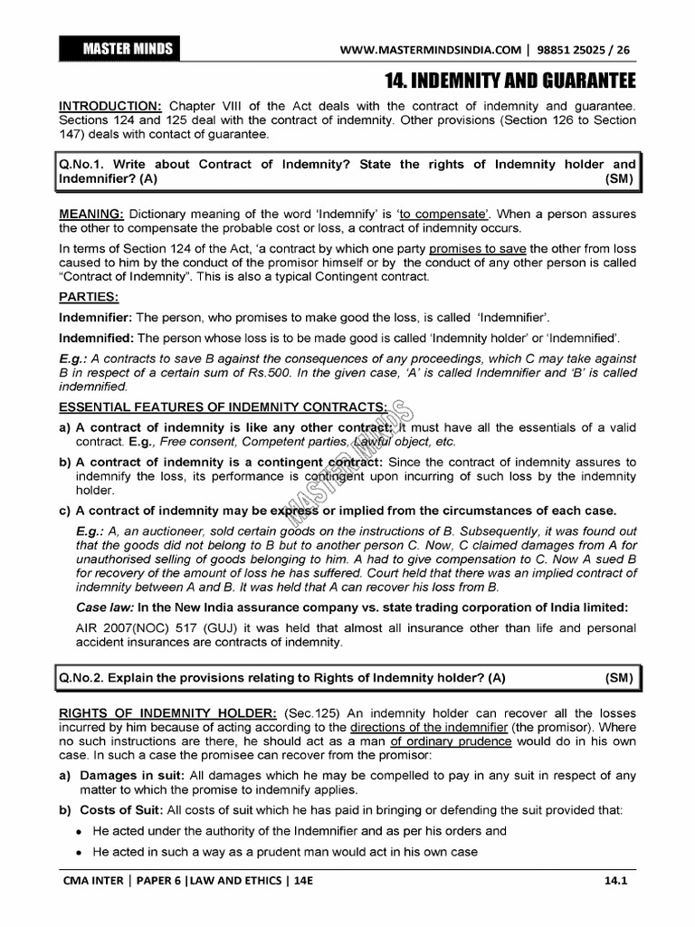 Indemnity & Guarantee - 14e - Image | PDF