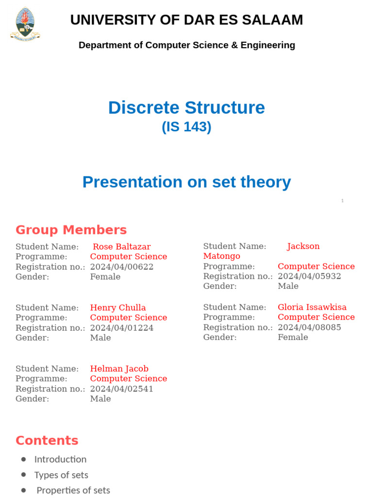Group 7 Presentation 2 | PDF | Set (Mathematics) | Boolean Algebra