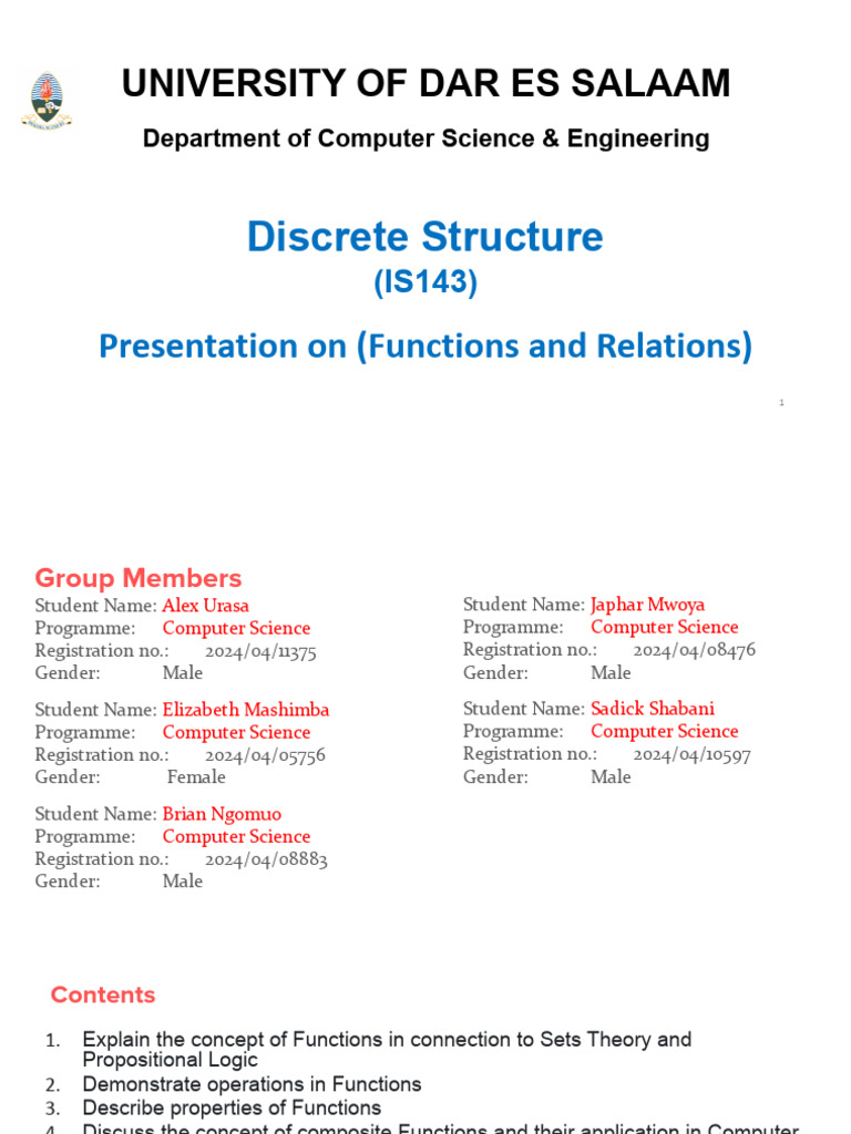 Discrete Structure (IS143) Presentation Final | PDF | Function ...