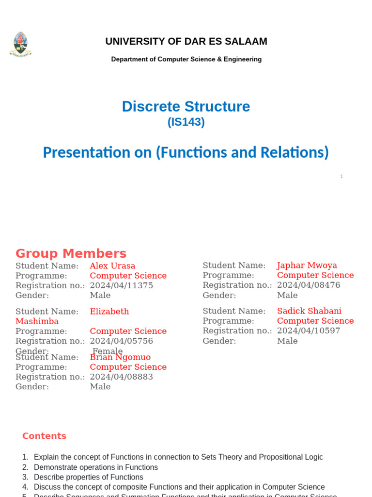 Discrete Structure (IS143) Presentation Final | PDF | Function ...