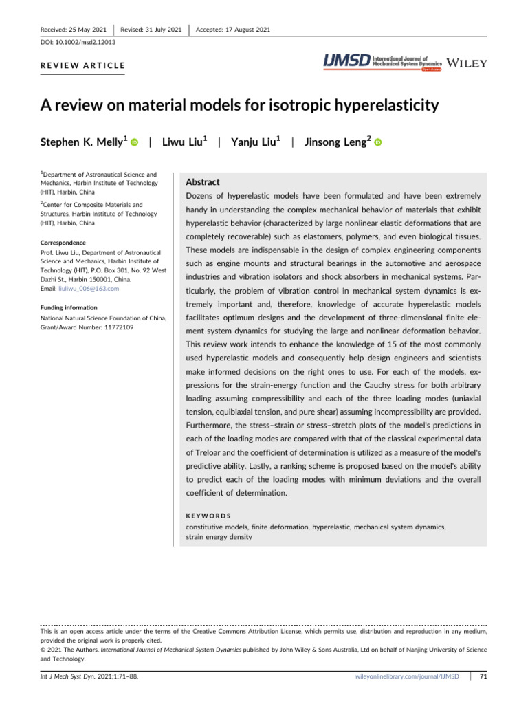 A Review On Material Models For Isotropic Hyperela | PDF | Elasticity ...