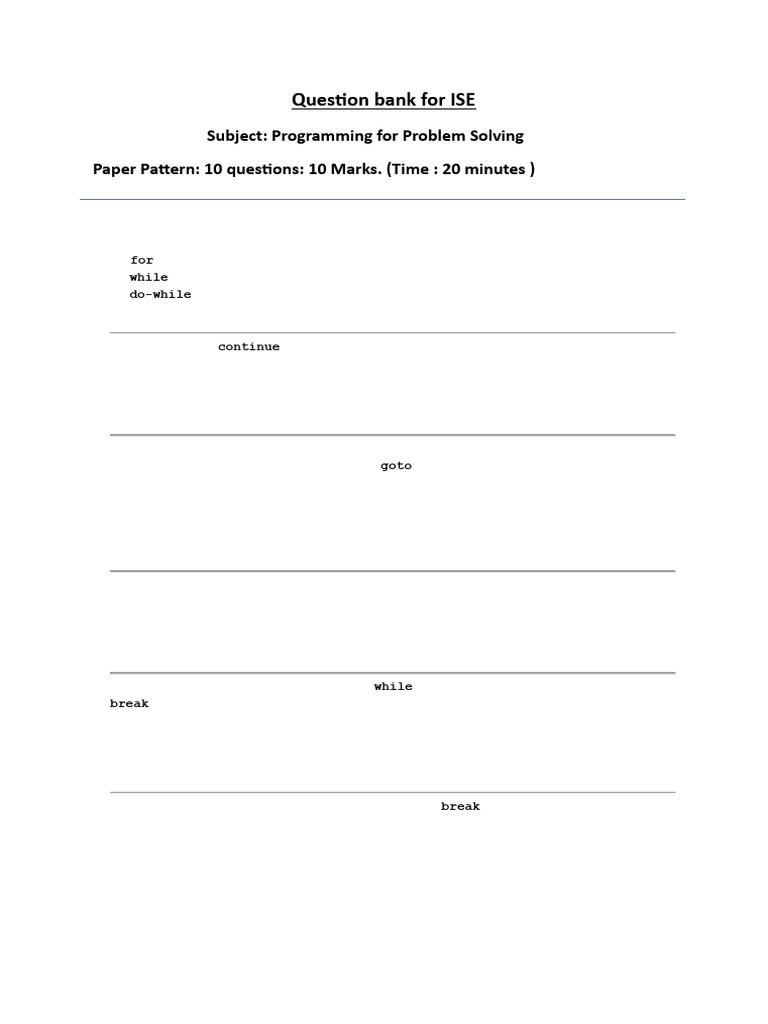 ISE Programming Problem Solving Questions | PDF | Control Flow ...