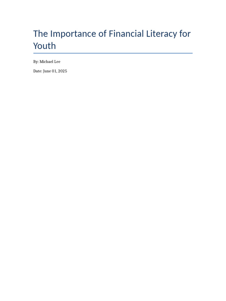Financial Literacy For Youth Research Paper | PDF