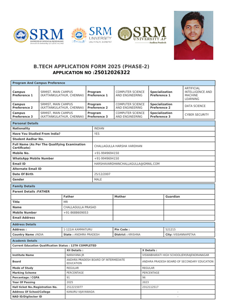 Application Form 25012026322 | PDF