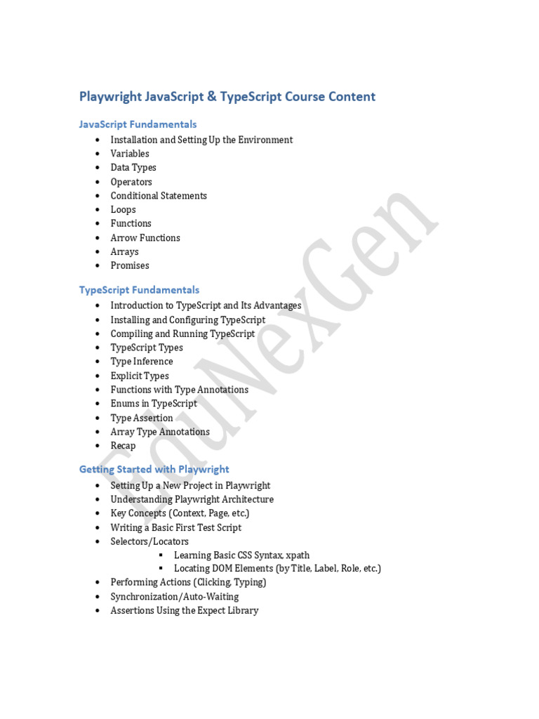 Playwright JS TS Course Content 2025 | PDF | Java Script | Computer Science