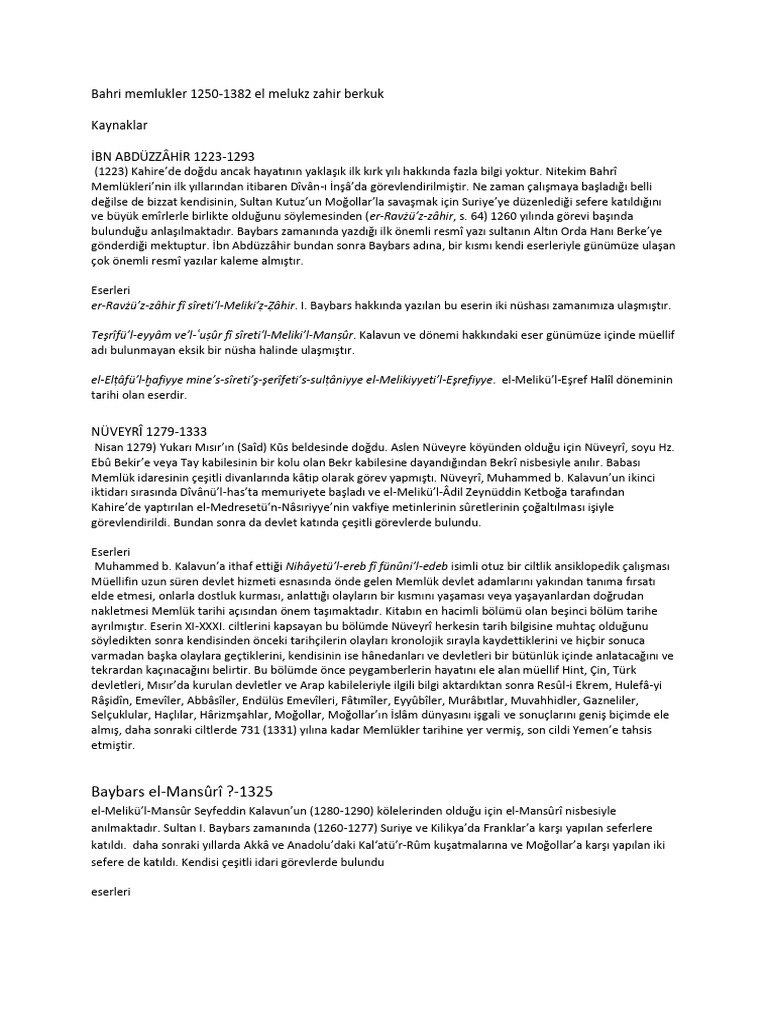 Bahri Memlukler Tarihi Kaynakları | PDF