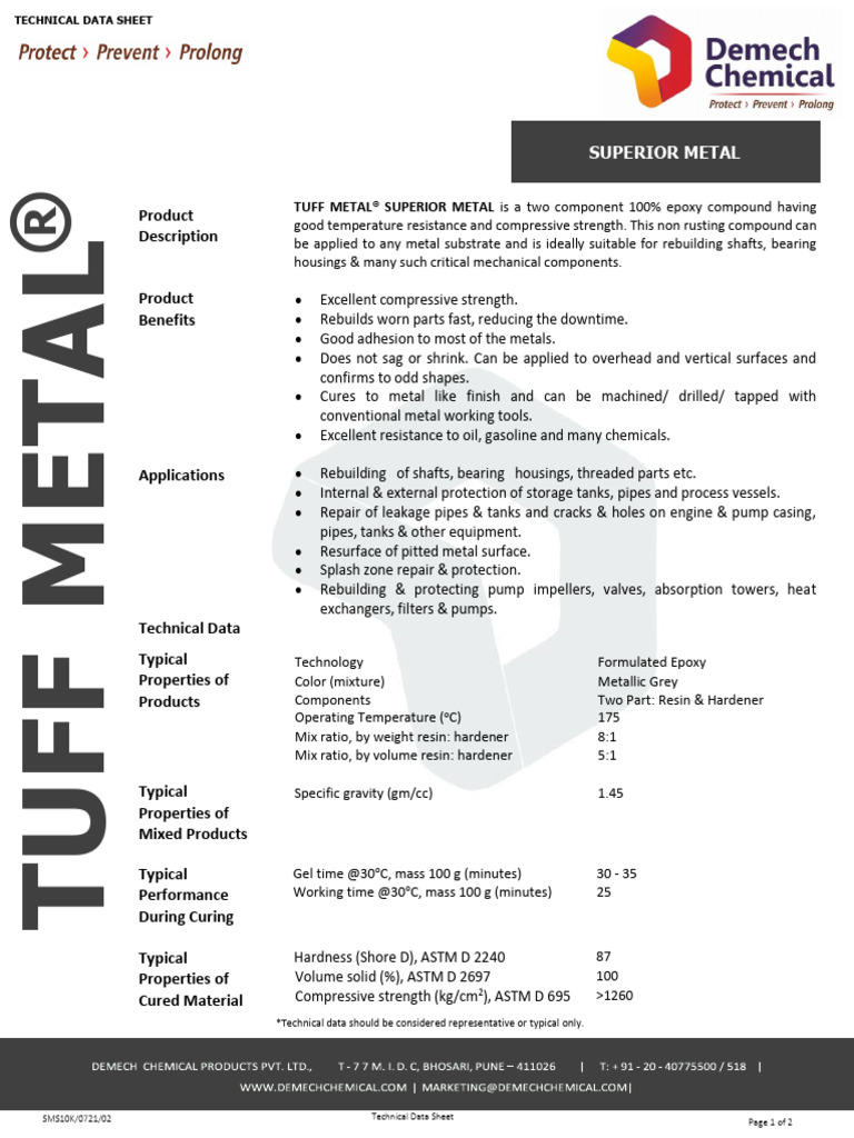 Tuff MetalR Superior Metal | PDF | Epoxy | Pump