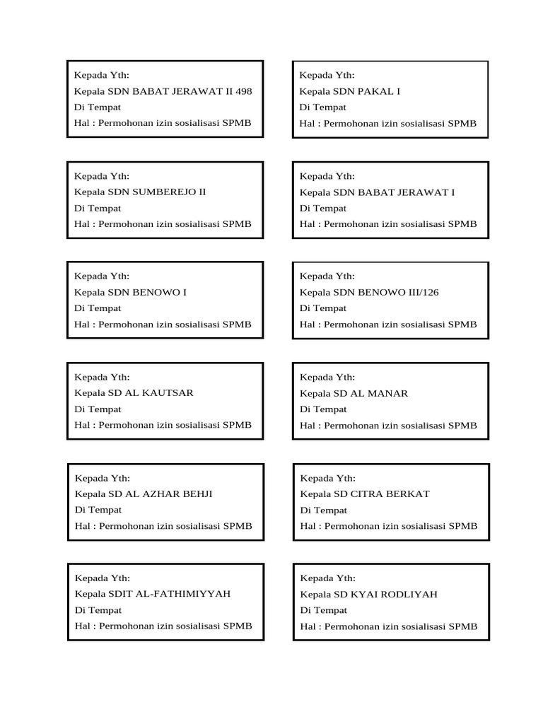 Label Amplop Sos SPMB | PDF