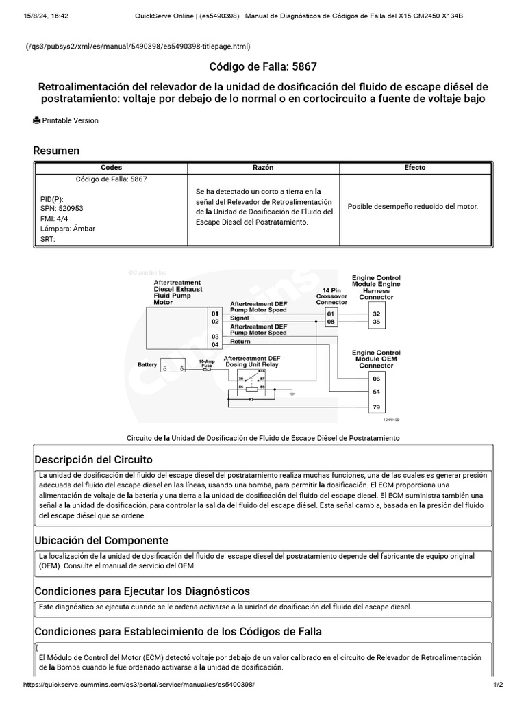 Codigo 5867 Manual de Diagnósticos de Códigos de Falla Del X15 CM2450 X134B | PDF | Ingenieria ...