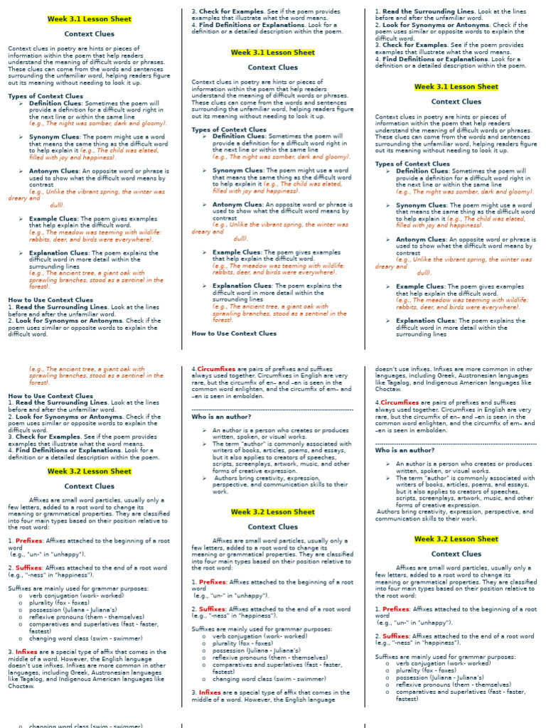 Week 3 - Context Clues, Affixes, AUthor | PDF | Word | English Language