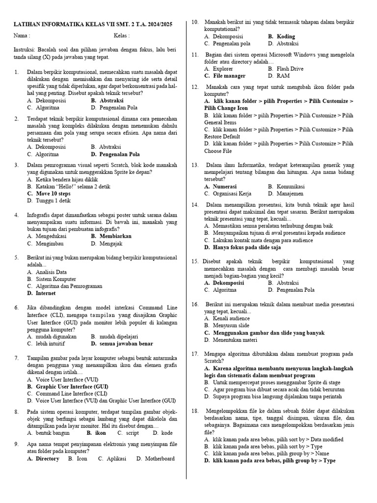 Latihan Pat Informatika k7 | PDF