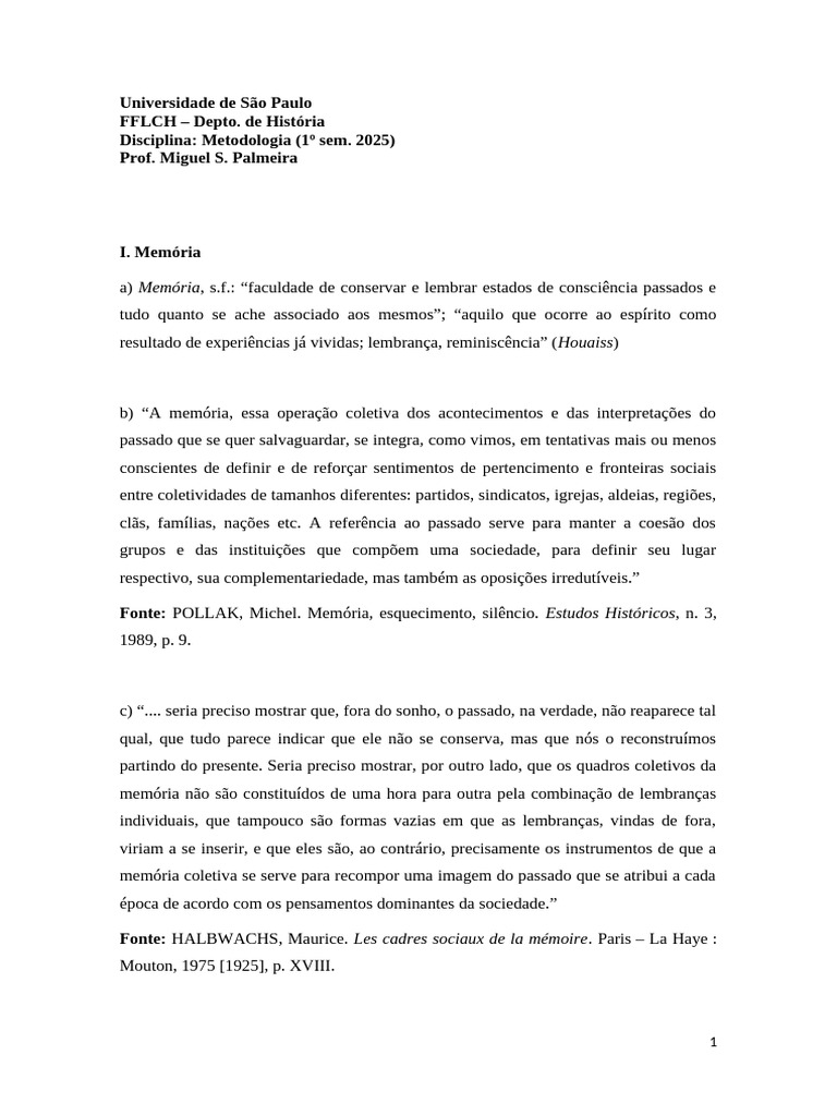 Material Aula 2 Metodologia | PDF | Memória | Historiador