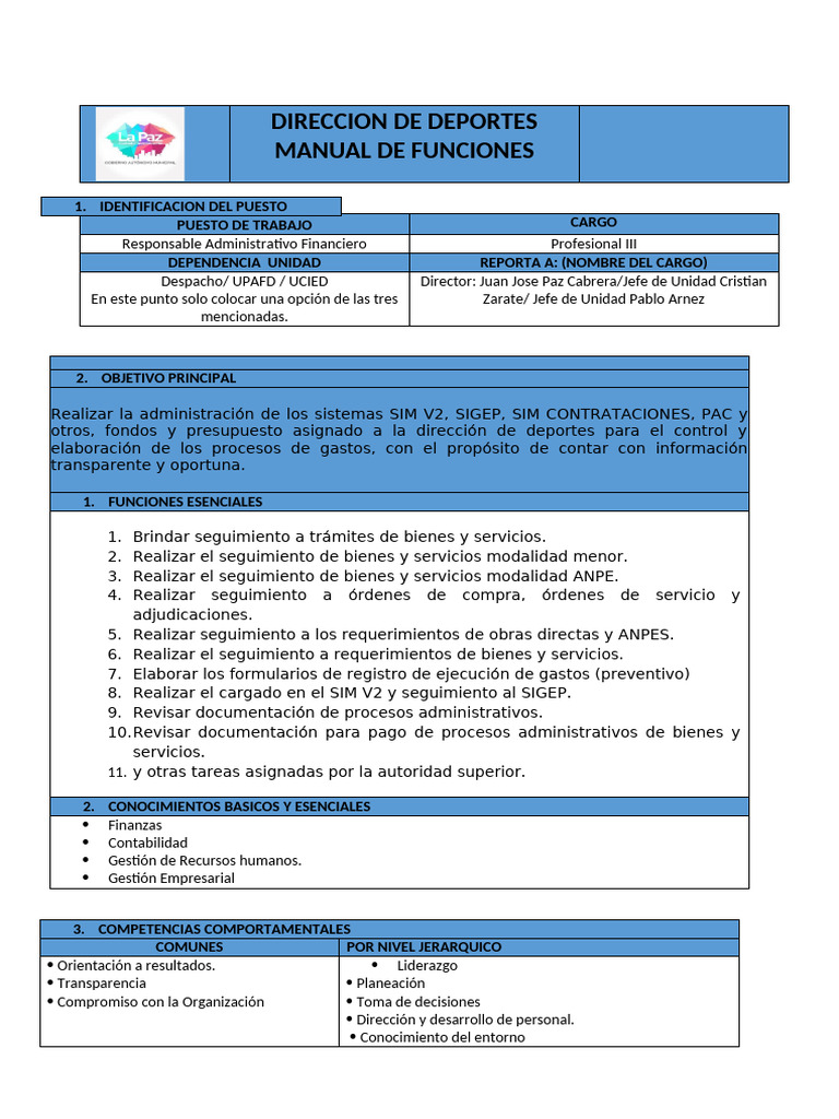 Ejemplo de Manual de Funciones | PDF | Presupuesto | Economias