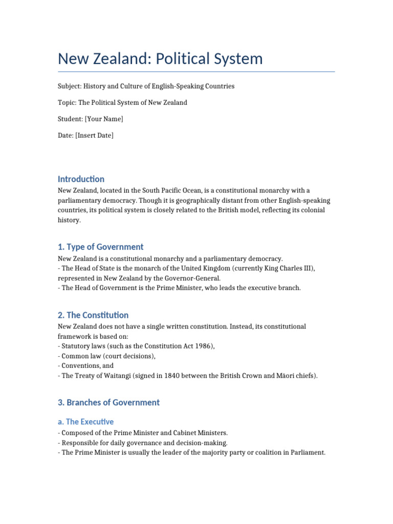 New Zealand Political System Report | PDF | New Zealand | Politics Of ...