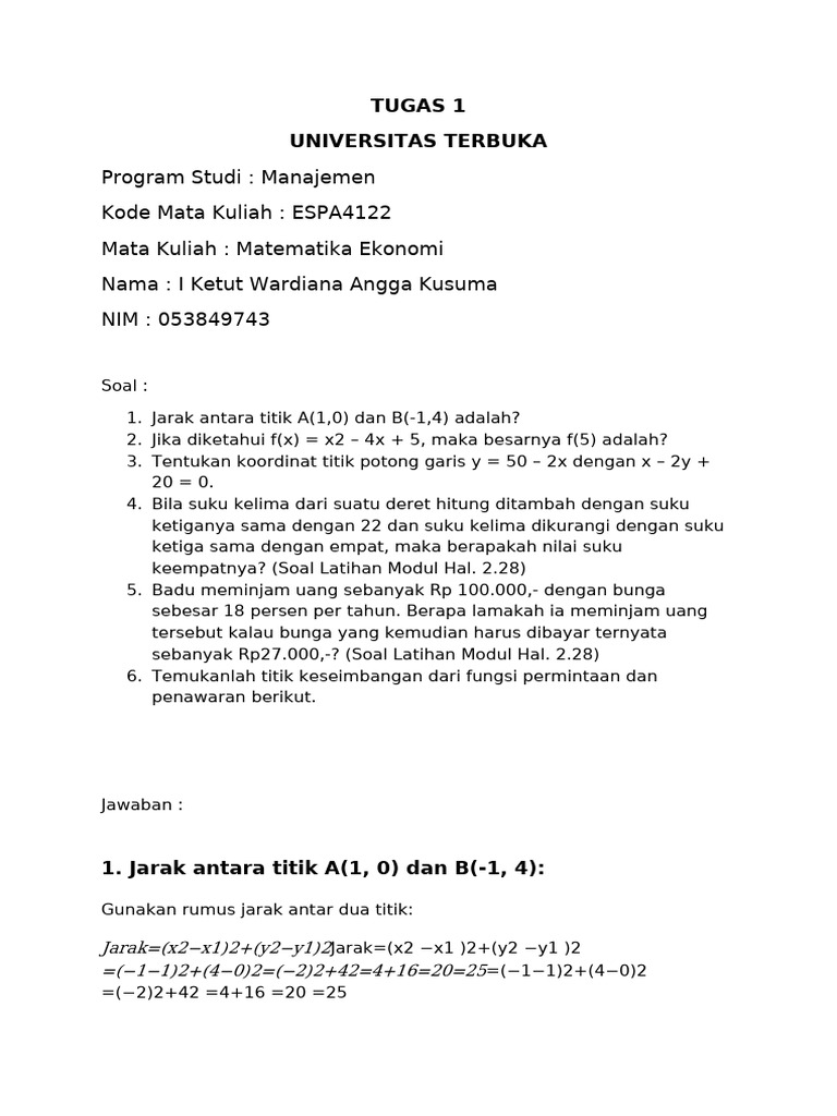 Tugas 1 Matematika Ekonomi | PDF