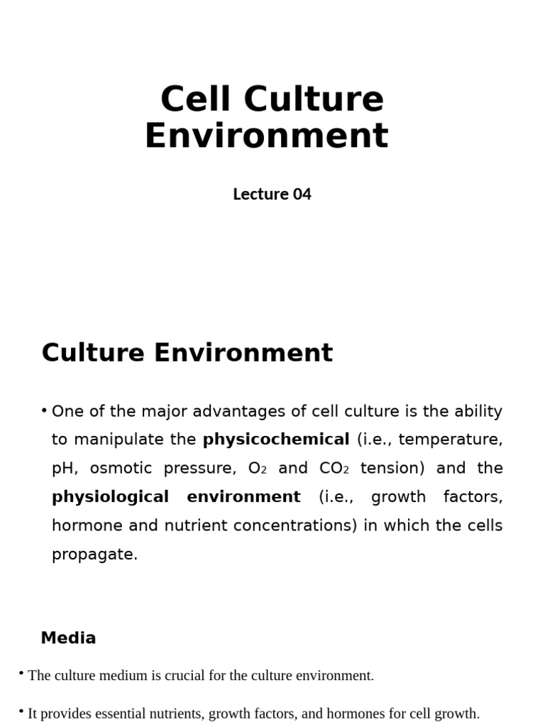 Lecture 4, Cell Culture Environment | PDF | Cell Culture | Ph