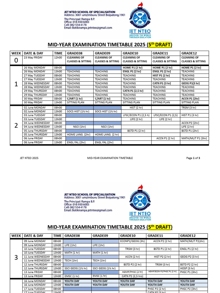 Jet Nteo Sos June Exam Timetable 2025-4 | PDF