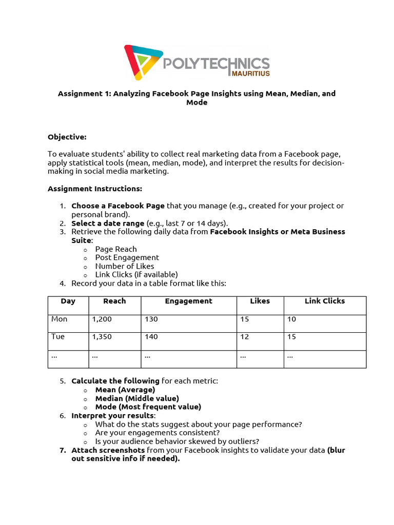 Analyzing Facebook Page Insights Using Mean, Median, and Mode | PDF
