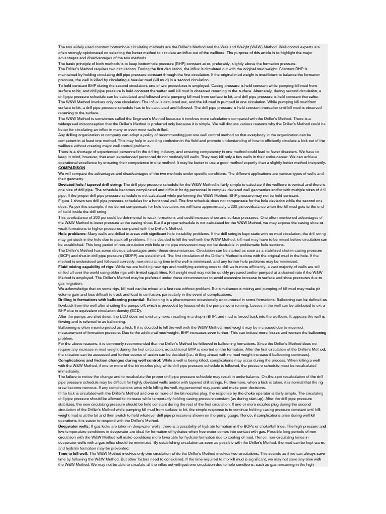 The Two Widely Used Constant Bottomhole Circulating Methods Are The