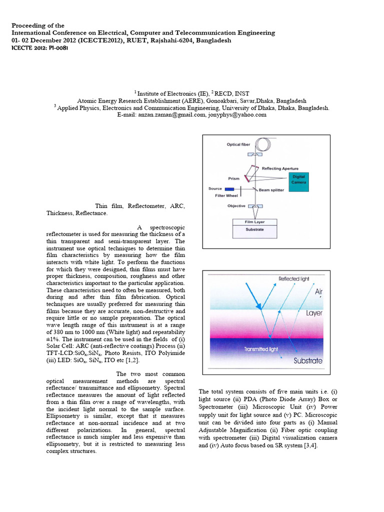 Calibration of Spectroscopic Reflectometer for Thin Film Characterization | PDF | Optics | Thin Film