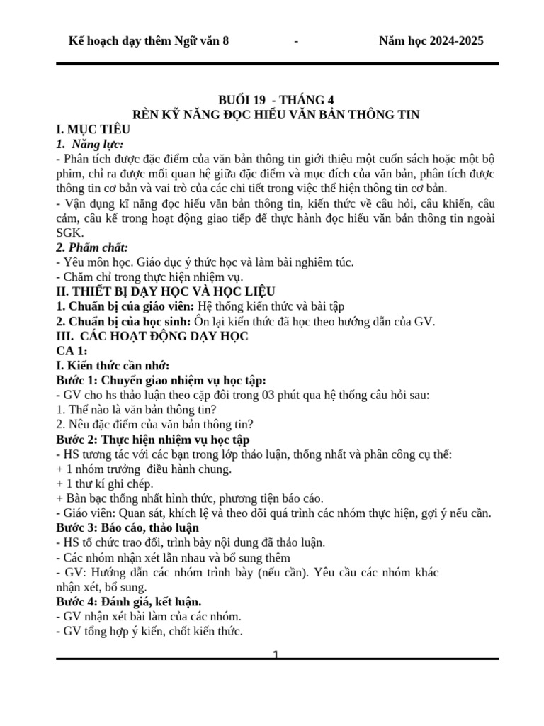 Khdt Văn 8 Tuần 19,20 | PDF