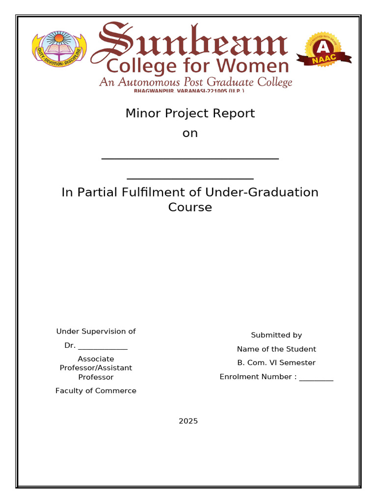 Cover Page - UG Project Report | PDF