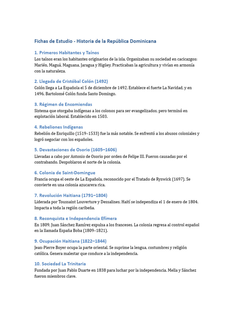 Fichas de estudio de la historia de RD | PDF