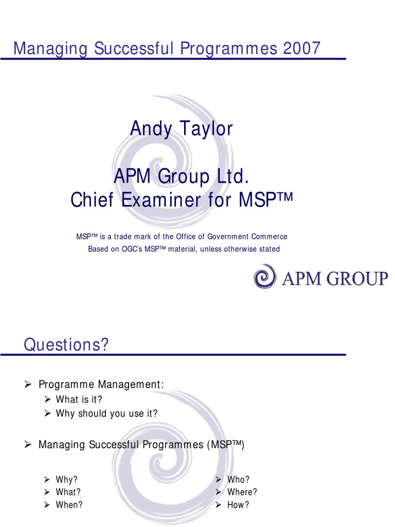 Managing Successful Programmes 2007 | PDF | Governance | Project Management