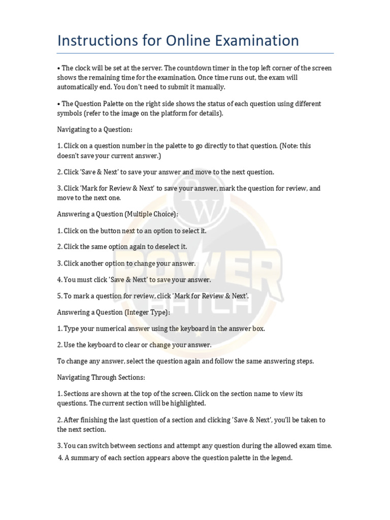 Online Exam Instructions 1 | PDF