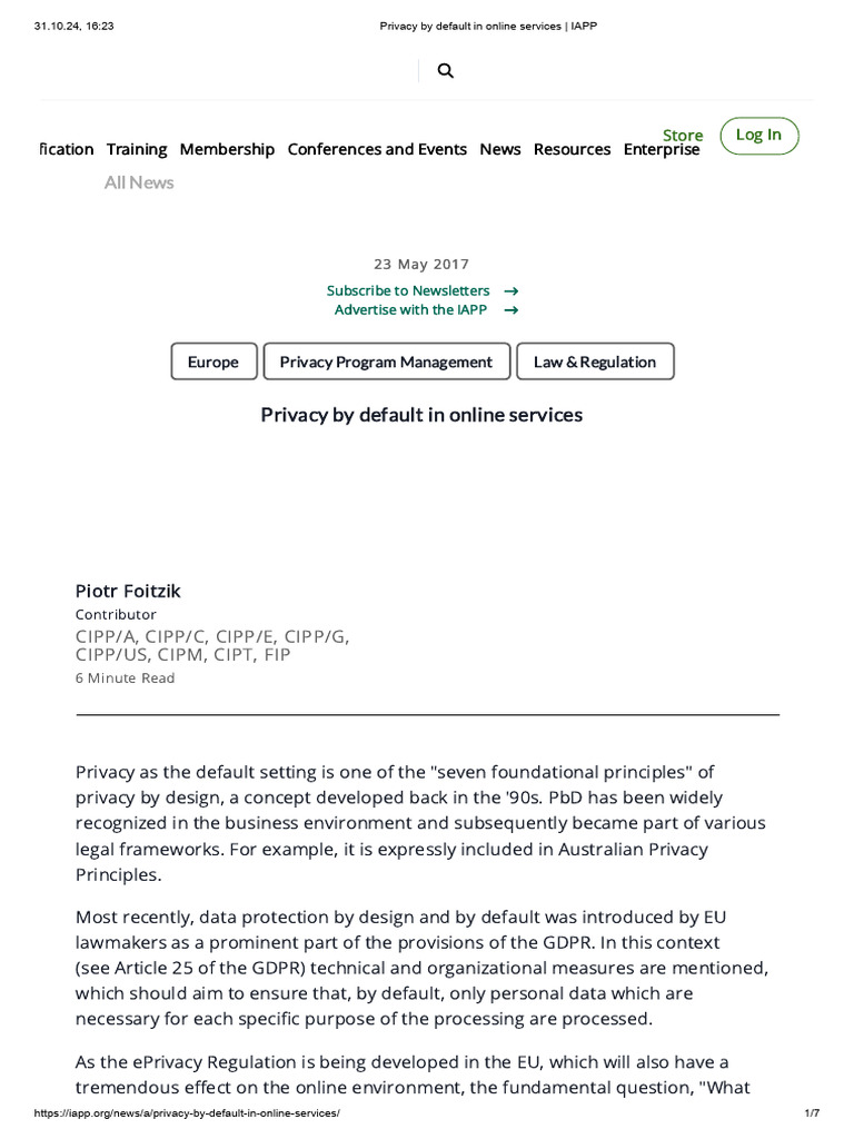 Privacy by Default in Online Services | PDF | Privacy | Data