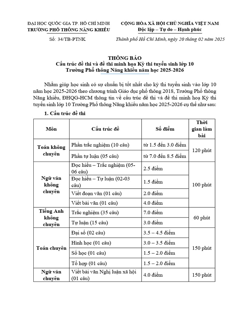 34-PTNK-TB Cấu Trúc Đề Thi - Đề Thi Mẫu - Đáp Án | PDF