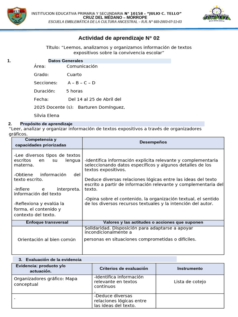 Sesión de Aprendizaje 02 - Unidad 01 | PDF | Cognición | Aprendizaje