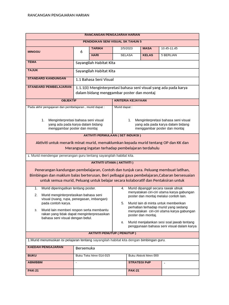 RPH Minggu 4 PSV THN 5 by Cikgu Gorgeous | PDF